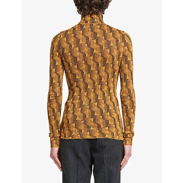 Prada Geometric-Pattern Turtleneck Wool Sweatshirt - Corn Yellow